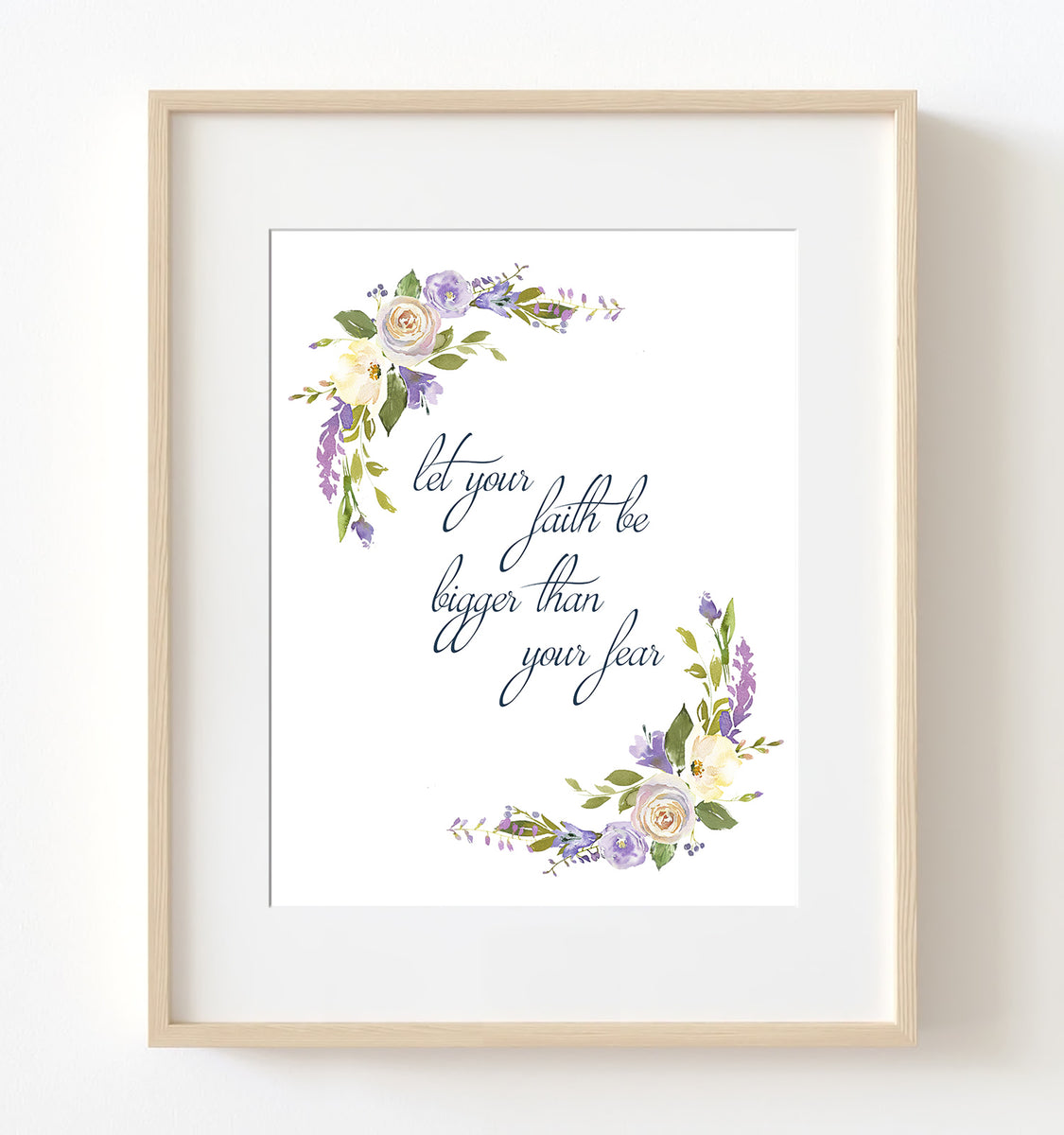 Bible Verse 'Faith Bigger...' Quote, Lavender Crème Rose Nursery Print