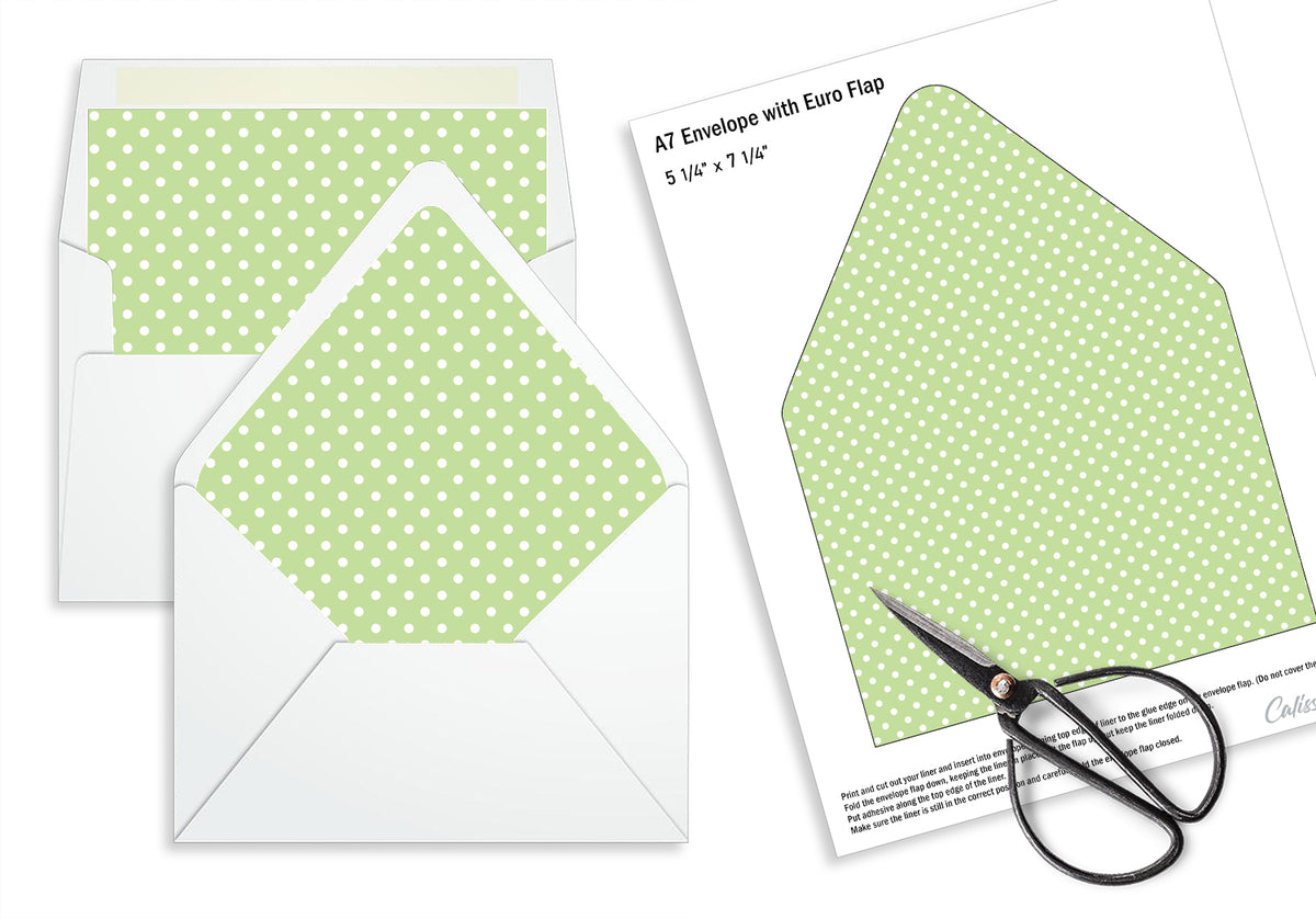 Envelope Liner - 10 Envelope Sizes, Green Polka Dot Design - EL13